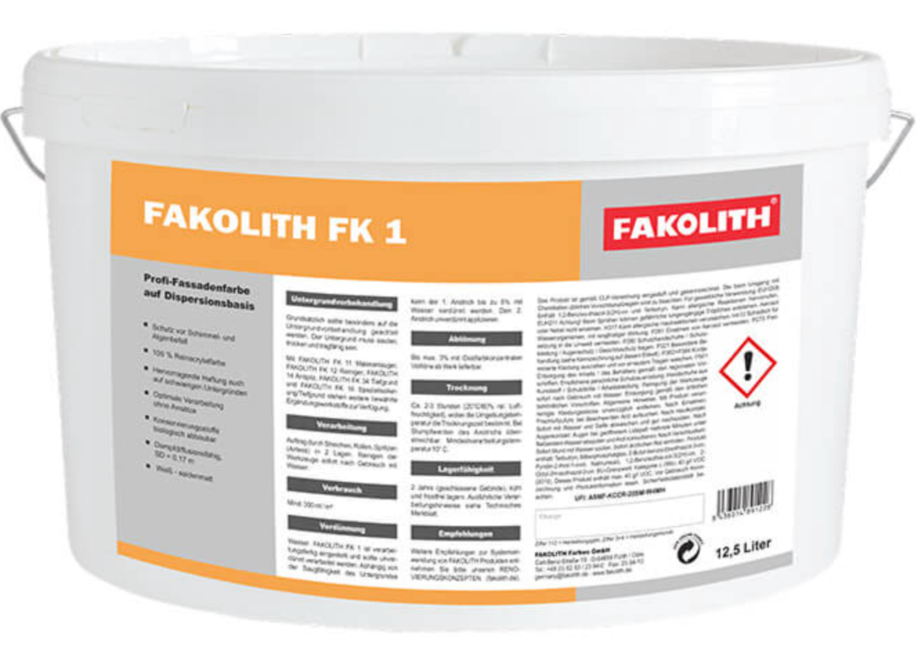 Fakolith FK 1 (weiß) | Fassadenfarbe mit Filmschutz (5 & 12,5 Liter)